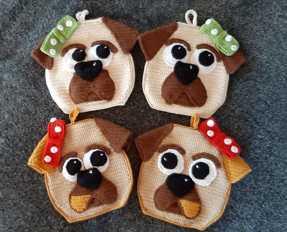 Crafts | Photo - Crochet Pattern Potholder “Pug – Amber“