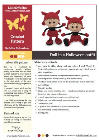 158 Crochet Pattern - Girl doll in a Halloween devil outfit - Amigurumi ...