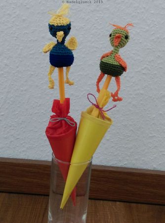 Bleistift-Topper "Lustiger Vogel" - schnell gehäkelt zu Einschulung ...
