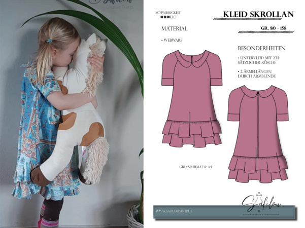 PDF Schnittmuster für ein Kinder Kleid in den Größen 80-158