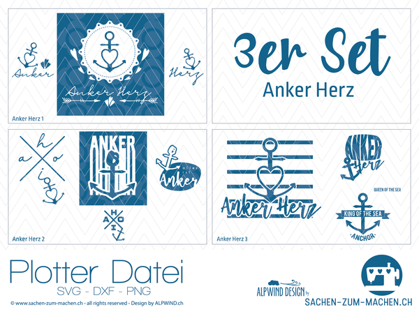 Plotter-Datei "Anker Herz" (3er-Set)