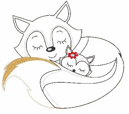 Mama mit Baby Fuchs Doodle Stickdatei