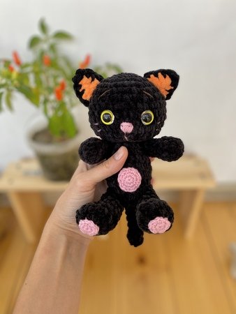 Crochet pattern Black cat plush toy, Amigurumi halloween kitty, fall decor