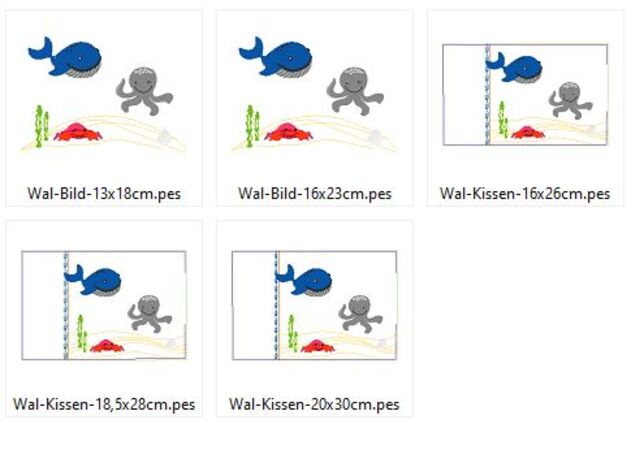 Wal mit Tintenfisch Stickdatei - Kissen ITH + Taschenbild