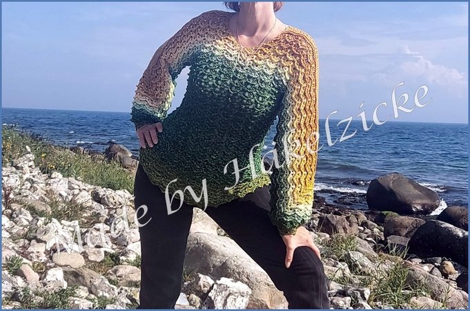 Häkelanleitung "One-Cake Sweet Susi" Pullover mit V-Ausschnitt RVO S-XXL