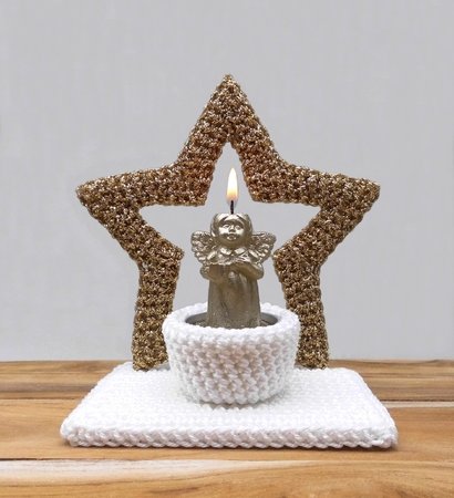 Star tealight holder in 2 versions - easy made from scraps of yarn