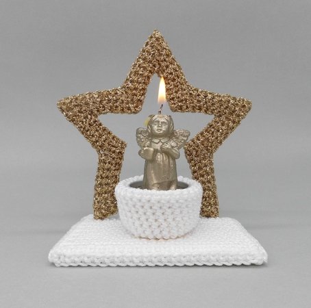 Star tealight holder in 2 versions - easy made from scraps of yarn