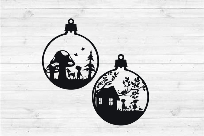 Plotterdatei Weihnachtskugel Zwerg und Pilze, SVG zum selber plotten