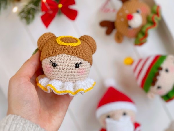 Crochet pattern Christmas ornaments: Santa Mrs Claus Deer Elf Angel Snowman