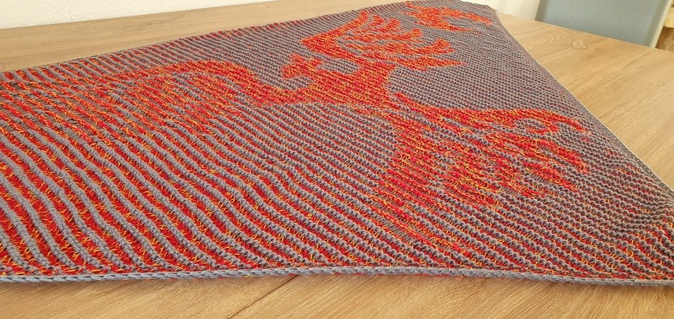 Phönix, Schattenstricken, Illusionsstricken, Motivtuch, Dreiecktuch