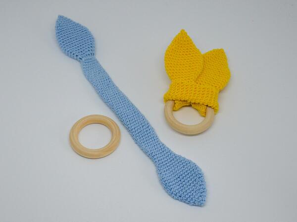 Amigurumi pattern baby teether with bunny ears, easy DIY baby shower gift