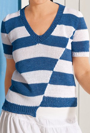 Pulli mit versetzten Blockstreifen in Blau und Weiß und kurzen Ärmeln