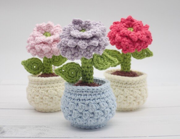 Dahlia in a Flower Pot- Crochet Flower Pattern- English