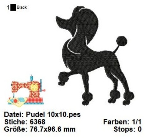 Stickdatei Pudel, Hunderasse Stickdatei in 3 Größen, Maschinensticken
