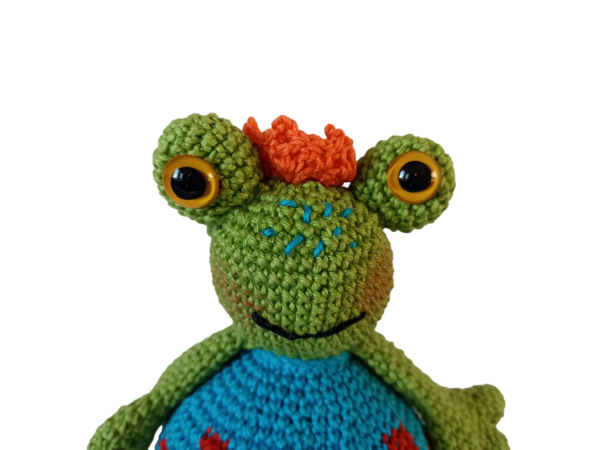 Stand up frog Fridolin, Easy frog diy crochet for babies