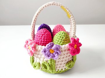 Easter Bunny Basket and Eggs - Spring Crochet Pattern