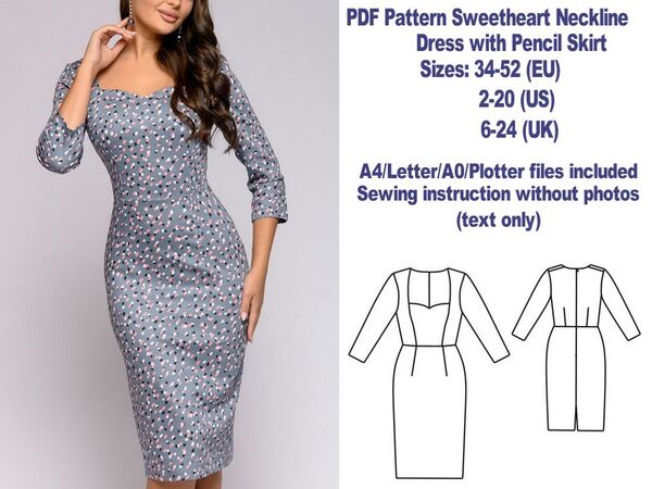 Sweetheart Neckline Dress Pattern, Sewing Patterns, Vintage Dress Pattern