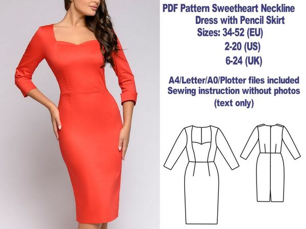 Sweetheart Neckline Dress Pattern, Sewing Patterns, Vintage Dress Pattern