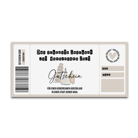 Gutschein zum Ausdrucken STÄDTETRIP digitale Datei Gutschein DOWNLOAD