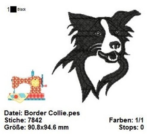 Border Collie Stickdatei, Stickdatei 10x10, Hunderassen Stickvorlage