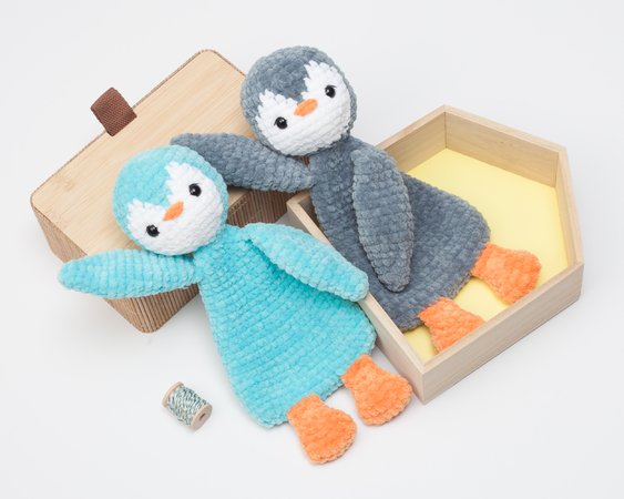 Penguin snuggler crochet pattern, penguin lovey, cuddle toy
