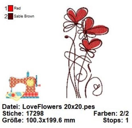 Stickdatei mit Blumen und Herzen, Liebesstickdatei, Liebeserklärung