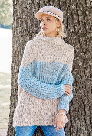 Pulli mit Stehkragen und überschnittenen Schultern in Lachs, Beige und Hellblau