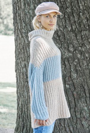 Pulli mit Stehkragen und überschnittenen Schultern in Lachs, Beige und Hellblau