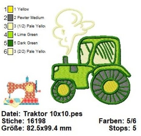 Stickdatei Traktor, Bauernhof Stickvorlage, John Deer Stickdatei in 4 Größe