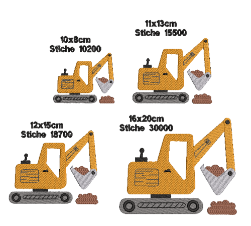 Stickdatei Bagger in vier Größen