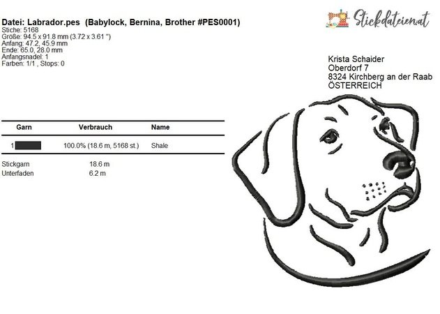 Labrador STICKDATEI, Hundestickdatei, Tierstickerei, Hundeliebe Stickdatei
