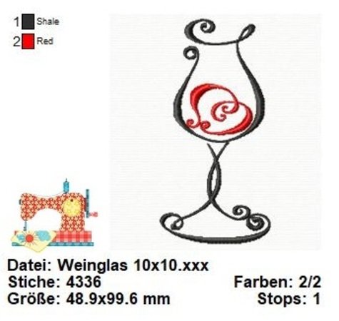 Weinglas Stickdatei in 2 Größen, Stickdatei Weinverkostung, Maschinenstick