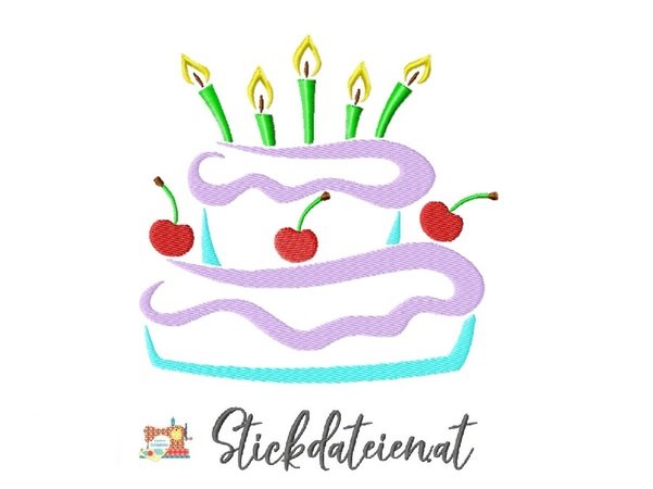 Stickdatei Torte, Kuchen Stickdatei in 3 Größen, Geburtstagstorte Stickdate