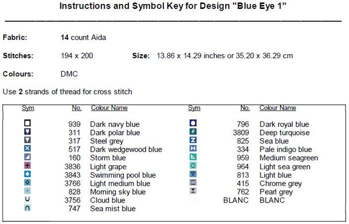 Blue Eye 1 Cross Stitch Pattern PDF instant download
