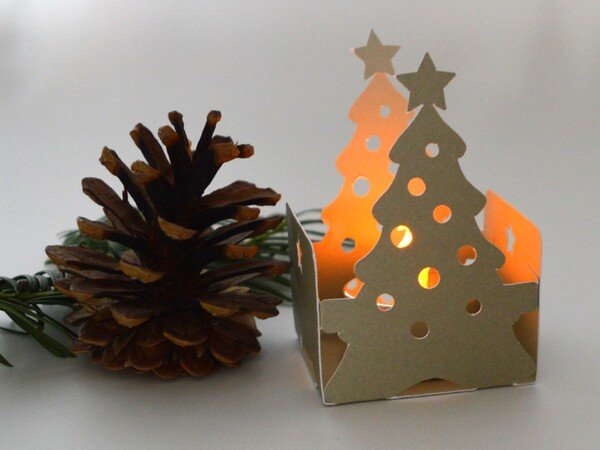Plotterdatei Weihnachtsbaum Tannenbaum Körbchen Teelicht Lichterhaus