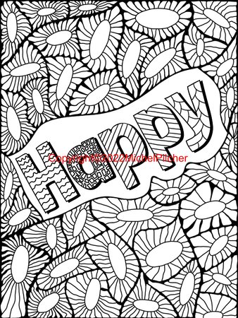 10 Page Happy Words Printable Adult Colouring Book One