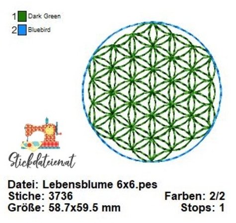Stickdatei Lebensblume, Stickdatei in 4 kleinen Größen, Blume des Lebens