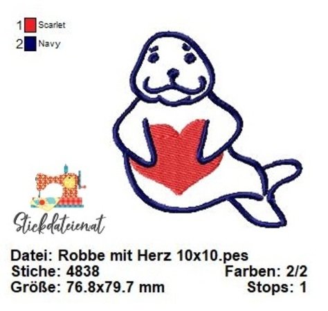 Robbe Stickdatei, Herz Stickdatei, Hochzeit Stickvorlage, Stickdatei Liebe