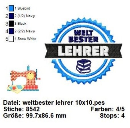 Stickdatei bester Lehrer, Stickdatei für Schule, Schulstart Stickvorlage