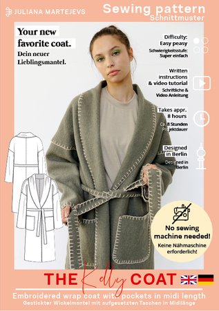 Schnittmuster Mantel nähen OHNE NÄHMASCHINE, Wickelmantel einfacher Mantel
