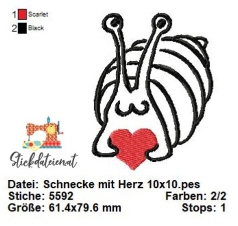 Schnecke Stickdatei, Herz Stickdatei, Hochzeit Stickvorlage, Stickdatei