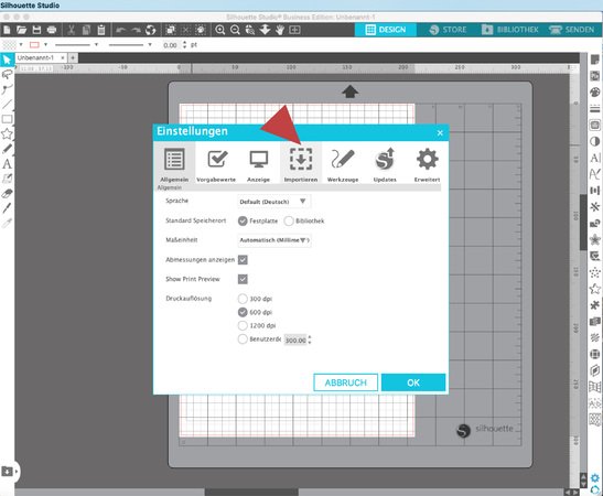 DXF Datei in Silhouette Studio in Originalgröße öffnen