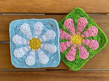 Granny square Retro daisy crochet pattern for bag blanket cardigan vintage