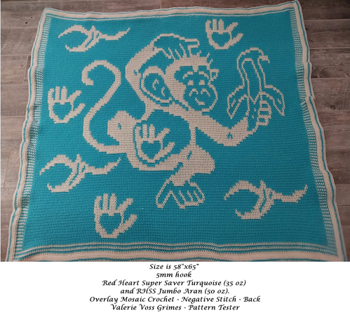 LovePrints Monkey Blanket Overlay Mosaic Crochet Pattern and Charts