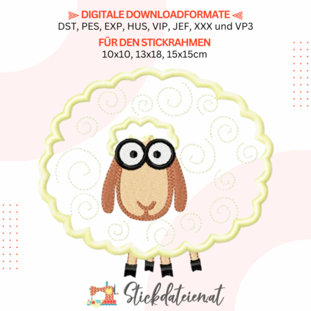 Schaf Stickdatei, Lamm Stickmuster, Tier Stickvorlage, Bauernhof Stickdatei