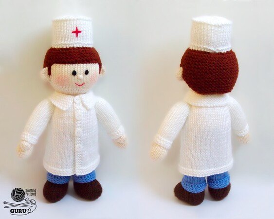 K089 Knitting Pattern - Doll Doctor and a Nurse with clothes and 1 hat