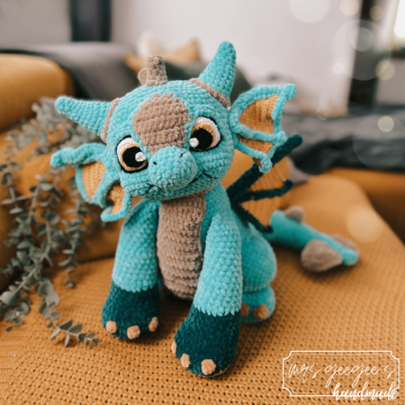 Crochet pattern I Big Dragon - 40-60 cm I CYAN I PDF english