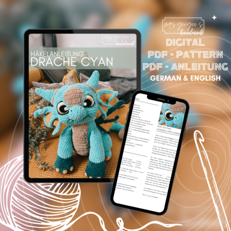 Crochet pattern I Big Dragon - 40-60 cm I CYAN I PDF english