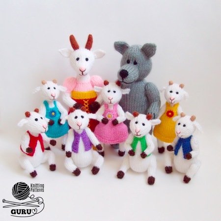 K054 Knitted Fairy Tale The Wolf and Seven Little Goats full set Trees Vegi
