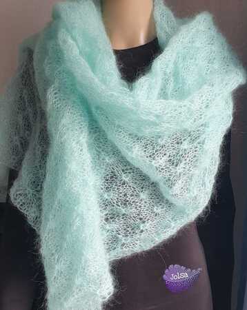 Mohair Tuch Schal JOLSAknit, Blauer Schal Stricken Muster Strickanleitung